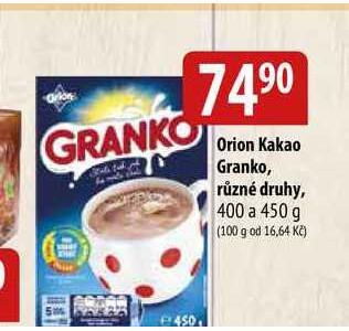 GRANKO Orion Kakao Granko, různé druhy, 400 a 450 g v akci | AkcniCeny.cz