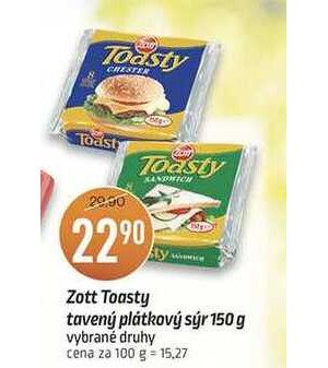 ARCHIV | Zott Toasty tavený plátkový sýr 150 g vybrané druhy v akci ...