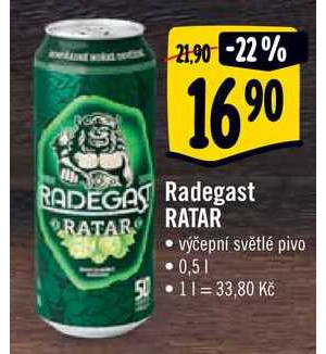 ARCHIV | Radegast RATAR výčepní světlé pivo, 0,5 l v akci platné do: 26 ...