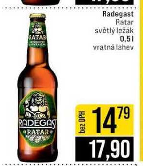 Radegast Ratar světlý ležák 0,5l v akci | AkcniCeny.cz