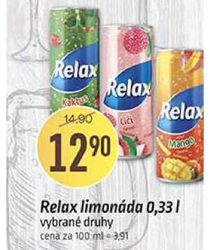 ARCHIV | Relax limonáda 0,33l vybrané druhy v akci platné do: 28.9.2021 ...