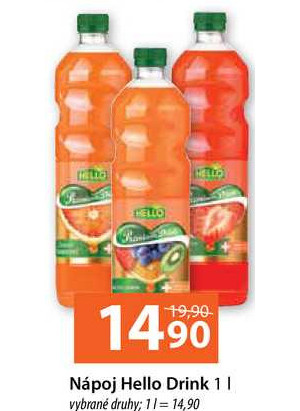 ARCHIV | Nápoj Hello Drink 1 l vybrané druhy v akci platné do: 29.8. ...