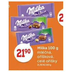 Milka 100 g mléčná, oříšková, celé oříšky v akci | AkcniCeny.cz