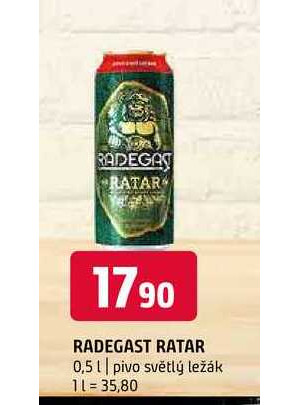 Radegast ratar pivo světlý ležák 0,5l v akci | AkcniCeny.cz
