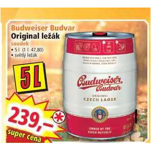 Budweiser Budvar Original ležák soudek 5 l v akci | AkcniCeny.cz