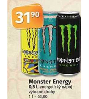 Monster Energy 0,5 l, energetický nápoj vybrané druhy v akci | AkcniCeny.cz