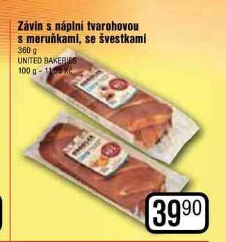 Závin s náplni tvarohovou s meruňkami, se švestkami 360 g v akci ...