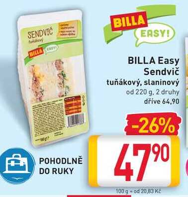 ARCHIV | BILLA Easy Sendvič tuňákový, slaninový od 220 g. 2 druhy v ...