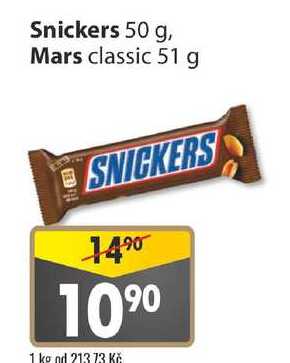 Snickers 50 g, Mars classic 51 g v akci | AkcniCeny.cz
