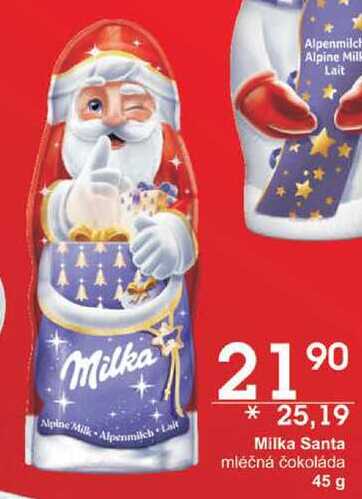 Milka Santa mléčná čokoláda, 45 g v akci | AkcniCeny.cz