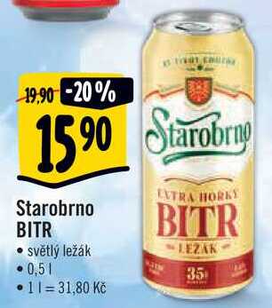 ARCHIV | Starobrno BITR světlý ležák, 0,5 l v akci platné do: 2.1.2022 ...
