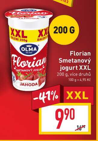 Florian Smetanový jogurt XXL 200 g. více druhů v akci | AkcniCeny.cz