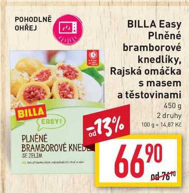 ARCHIV | BILLA Easy Plněné bramborové knedlíky, Rajská omáčka s masem a ...