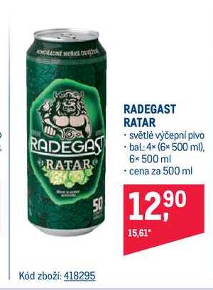 RADEGAST RATAR světlé výčepní pivo plech 500 ml v akci | AkcniCeny.cz