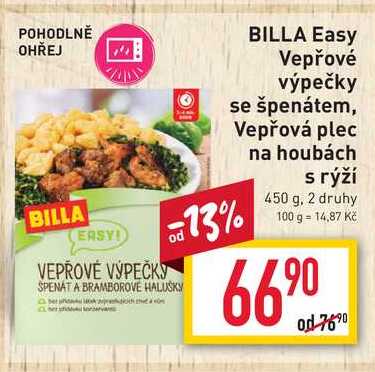 ARCHIV | BILLA Easy Vepřové výpečky se špenátem, Vepřová plec na ...