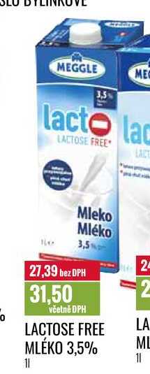 Meggle LACTOSE FREE MLÉKO 3,5% 1l v akci | AkcniCeny.cz