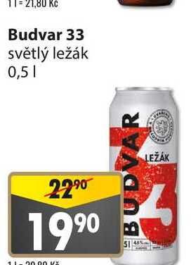 Budvar 33 světlý ležák 0,5l v akci Pramen | AkcniCeny.cz