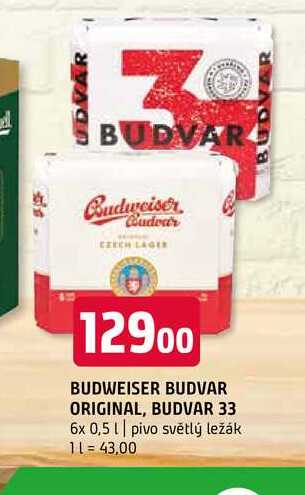 BUDWEISER BUDVAR ORIGINAL / BUDVAR 33 světlý ležák plech 500 ml v akci ...